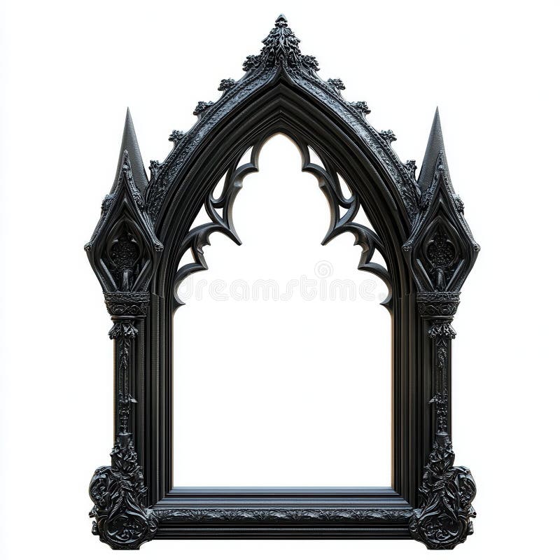 A Gothic-style Black Picture Frame with Ornate Details and Pointed ...