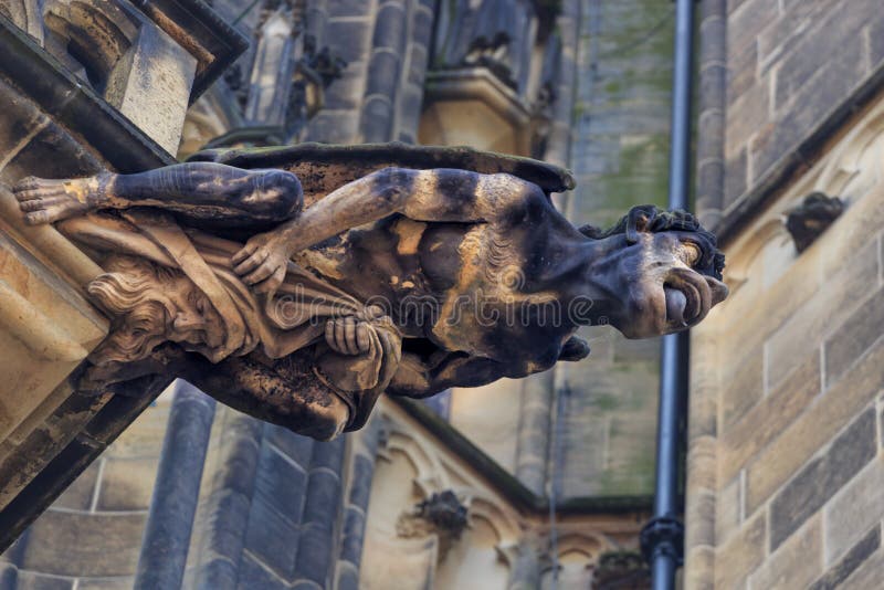 Gothic Style Gargoyle on St Vitus` Cathedral Prague Stock Image - Image ...
