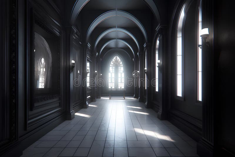 Gothic Style Hallway Interior in Luxury House Stock Illustration ...