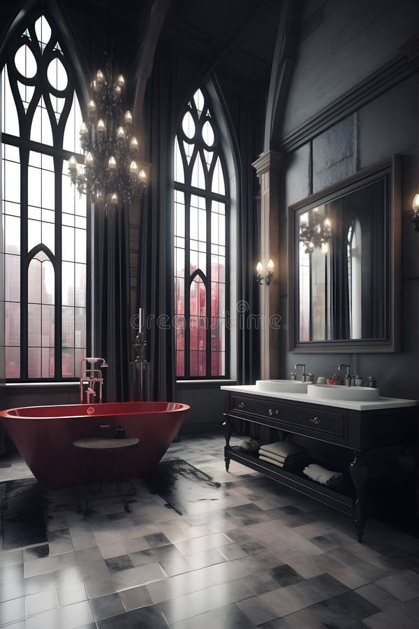 Gothic Style Interior of Bathroom in Luxury House Stock Illustration ...