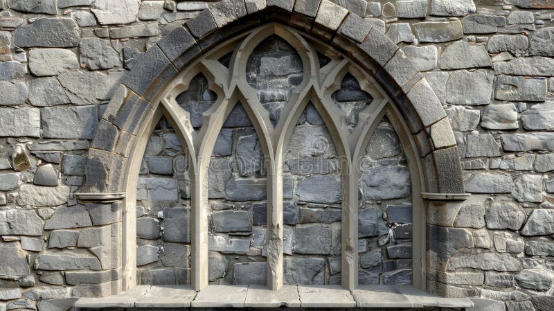 Gothic Style Stone Window Arch on an Ancient Stone Wall in a Medieval ...