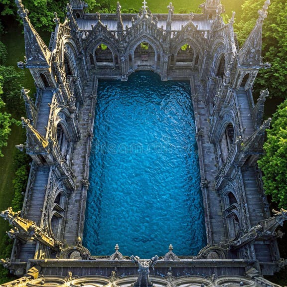 Gothic style swimming pool stock illustration. Illustration of church ...