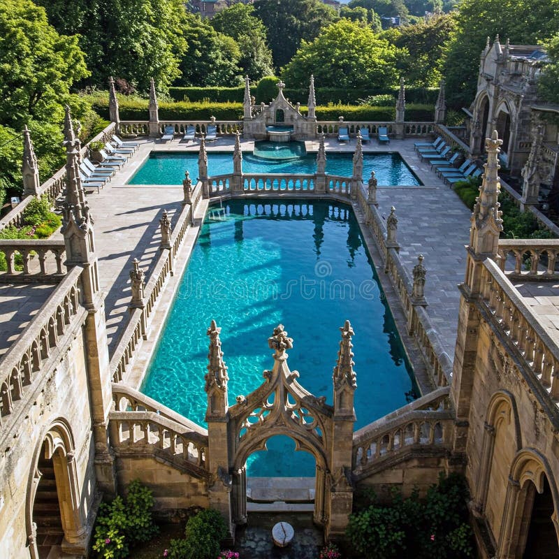 Gothic style swimming pool stock illustration. Illustration of gothic ...