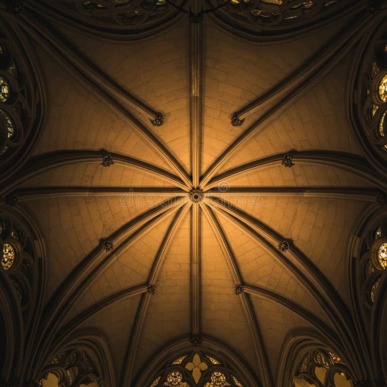 Gothic-style Vaulted Ceiling with Intersecting Ribbed Arches, Forming ...