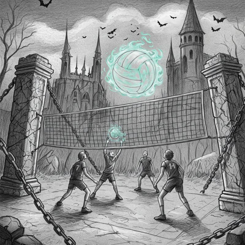 Gothic Volleyball Drawing with Chain Net Stock Illustration ...