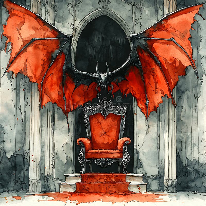 Gothic Throne with Crimson Wings Stock Illustration - Illustration of ...