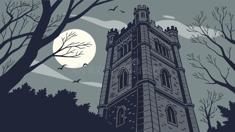 Gothic Tower at Night, Mysterious Architecture and Moonlight Scene ...