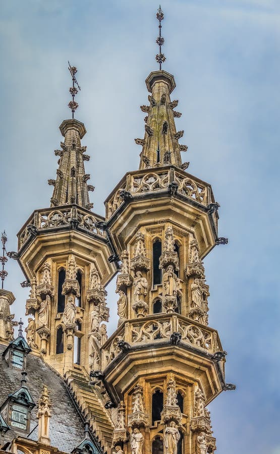 Gothic Towers on Town Hall in Leuven Belgium Stock Image - Image of ...