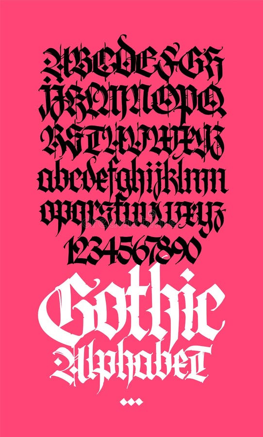 Gothic. Vector. Uppercase and Lowercase Letters with Numbers. Stylish ...