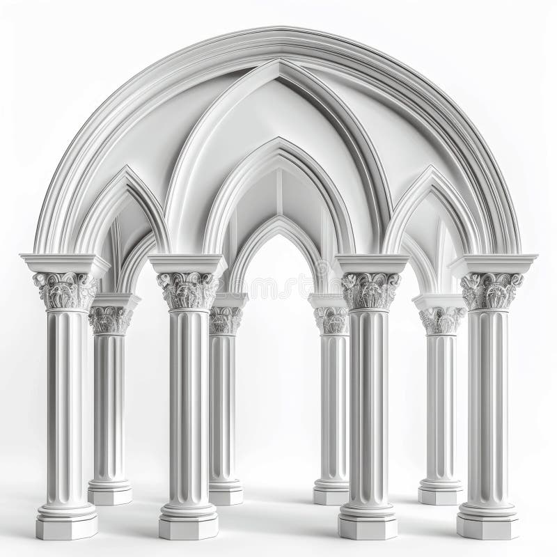 Gothic White Arch with Columns on Isolated Background â€“ Classic ...