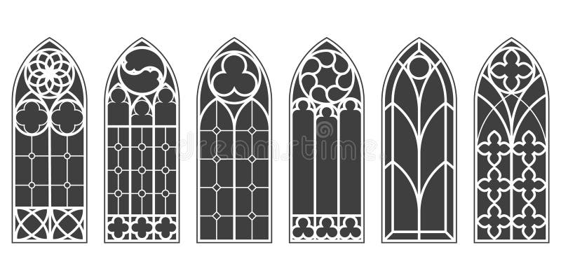 Gothic Windows with Pattern. Church Glass Arches Stock Illustration ...