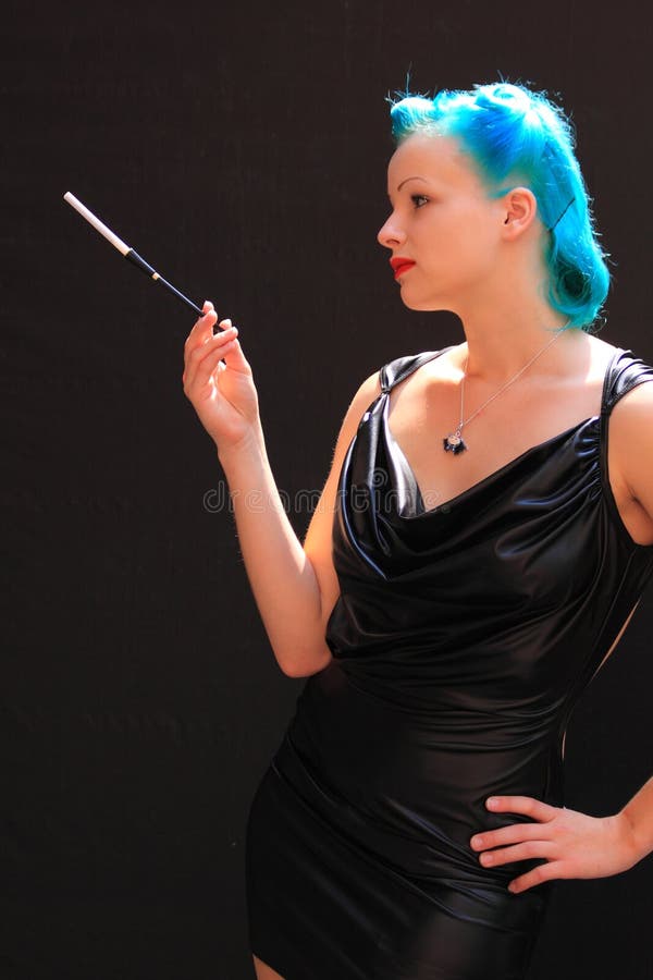 Gothic woman smoking stock photo. Image of leather, model - 15744524