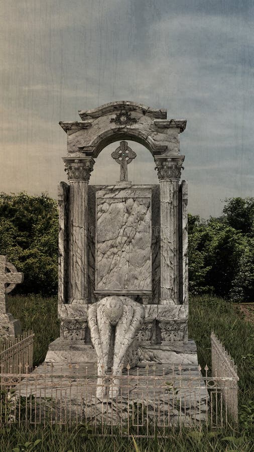 Gotic Tombstone in Old Cemetery Stock Illustration - Illustration of ...