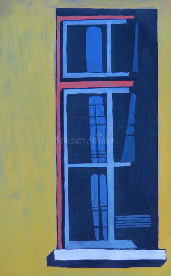 Gouache Drawing of Window on Yellow Wall Stock Image - Image of paper ...