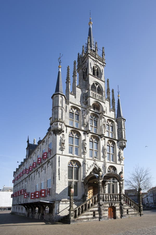 Gouda 15th Century City Town Hall In Summer Time. Stock Photo - Image ...