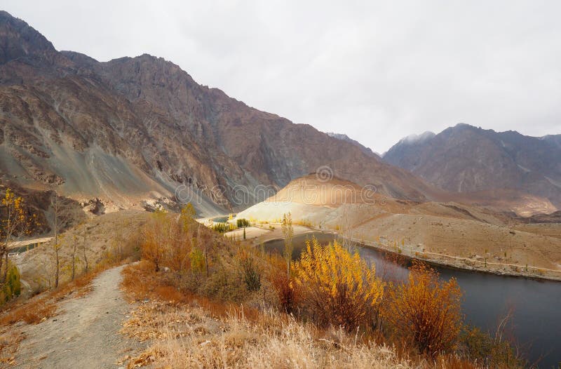 Gouden Autumn in Phander Valley, Phander-Meer, Ghizer-District, Gilgit ...