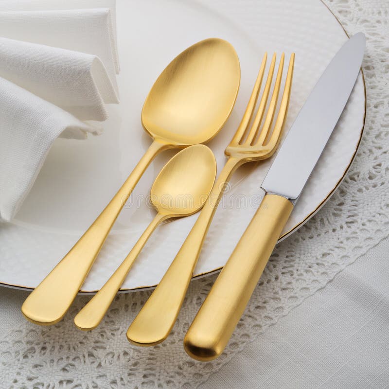 Gouden bestek stock foto. Image of familie, gouden, dessertlepel - 56172474