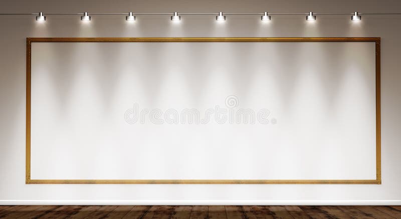 Gouden kader op witte muur stock illustratie. Illustration of leeg ...