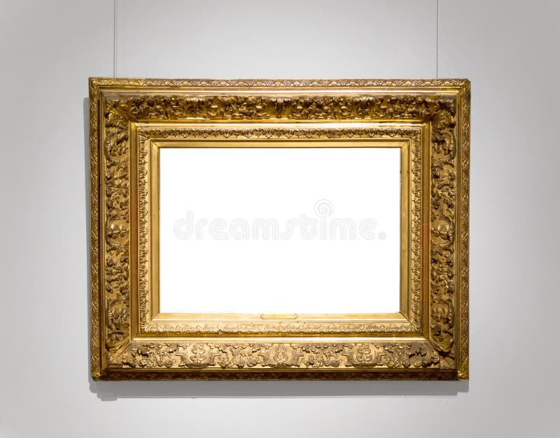 Gouden Leeg Kader Op Witte Muur Stock Foto - Image of kader ...