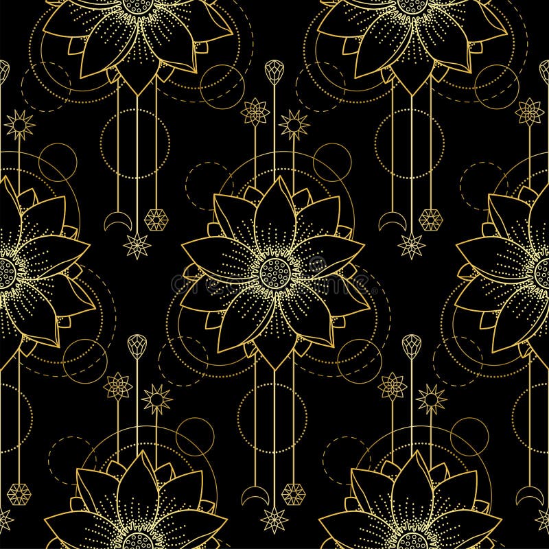 Gouden Lotus Modern Seamless Pattern Vector Illustratie - Illustration ...