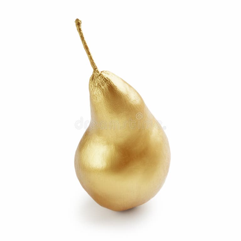 Gouden peer op wit stock foto. Image of vers, metaal - 145047830