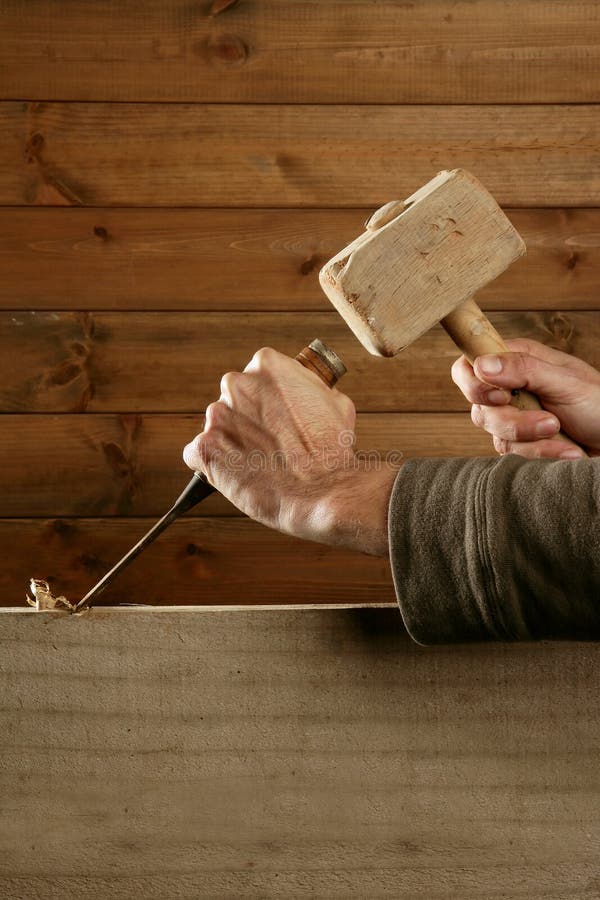 Gouge Wood Chisel Carpenter Tool Hammer Hand Stock Image - Image of ...