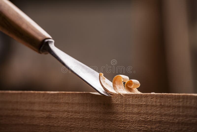Gouge Wood Chisel Carpenter Tool Hammer Hand Stock Image - Image of ...