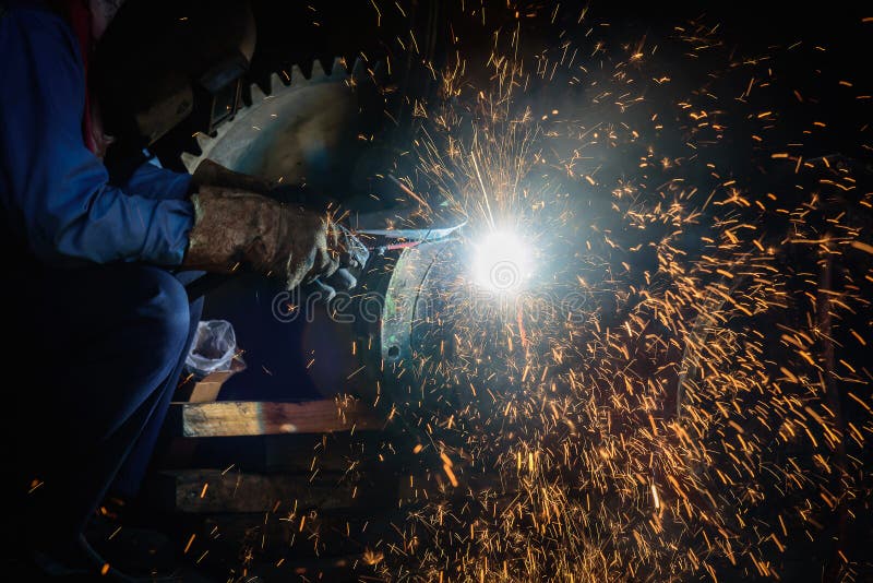Gouging Welding Steel Structure and Bright Sparks in Steel Construction ...