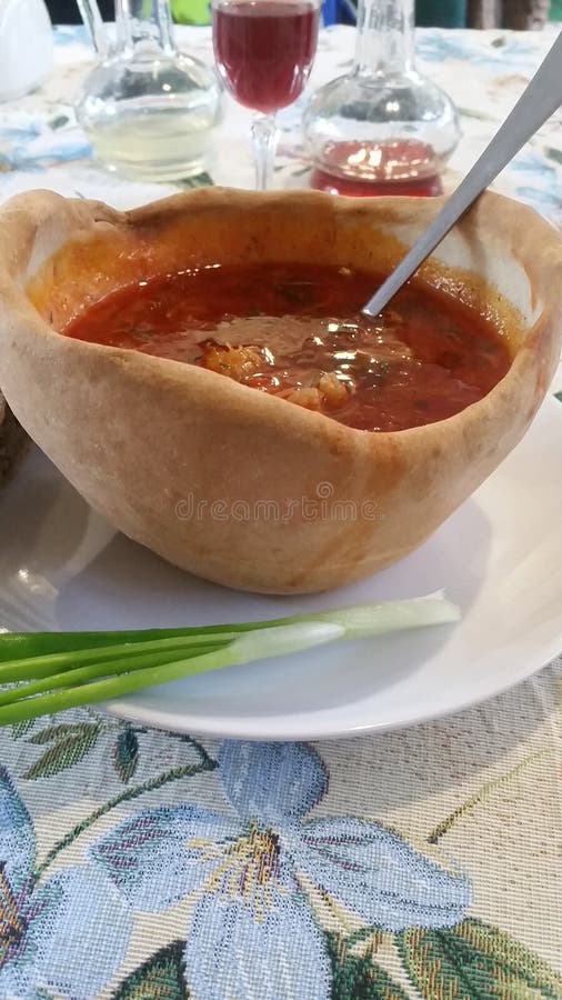 Goulash in bread stock photo. Image of food, green, bread - 205899076