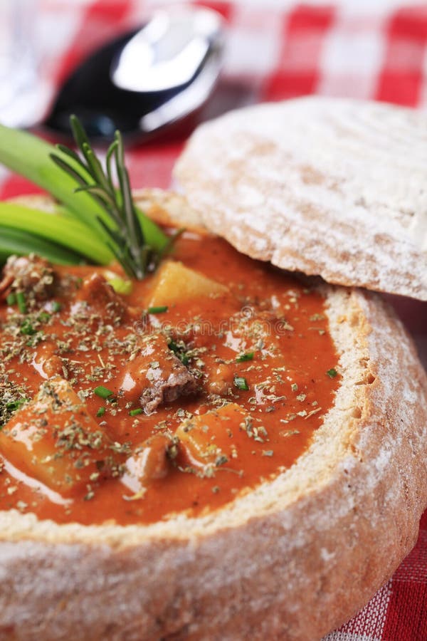 Goulash in a bread bowl stock photo. Image of food, lunch - 13526052