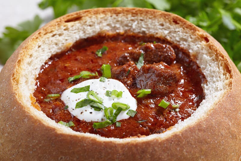 Goulash Soup in a Bread Bowl Stock Image - Image of closeup, homemade ...