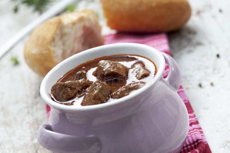 Goulash in Pot White Bread Served Stock Image - Image of napkin ...