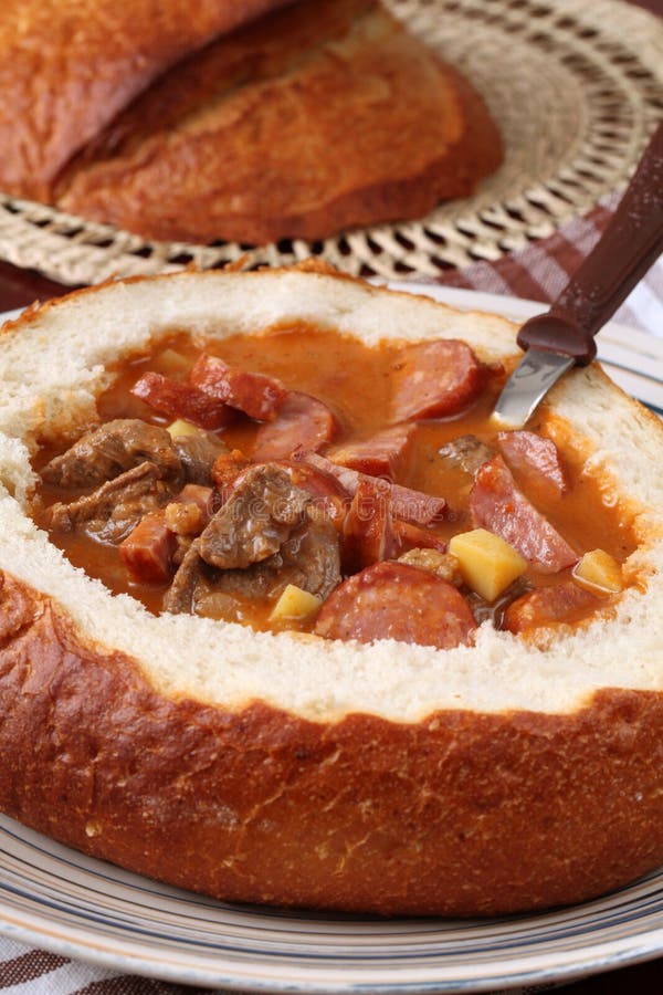Goulash Soup in a Bread Bowl Stock Image - Image of closeup, homemade ...
