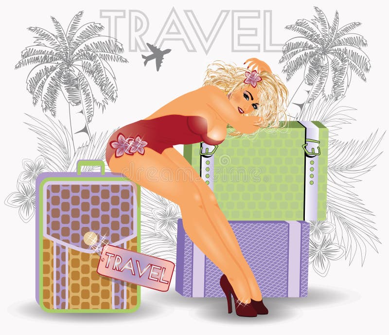 Lillustration Avec La Belle Fille Sexy De Vintage Goupillent