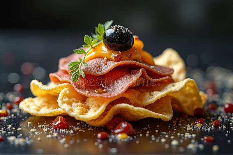 Gourmet Appetizer Cured Meat Edible Garnish Crispy Chips Stock Photos ...