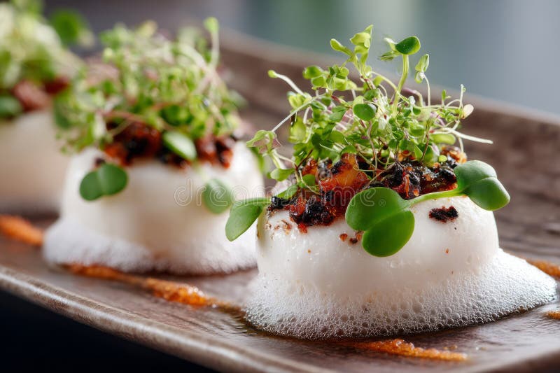 Gourmet Appetizer with Edible Foam and Microgreens Stock Image - Image ...