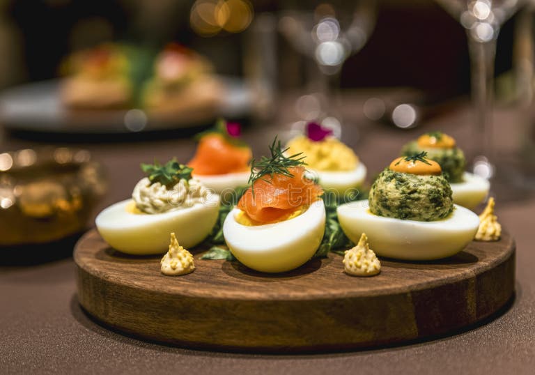 Gourmet Appetizer Platter with Assorted Deviled Egg Variations for ...