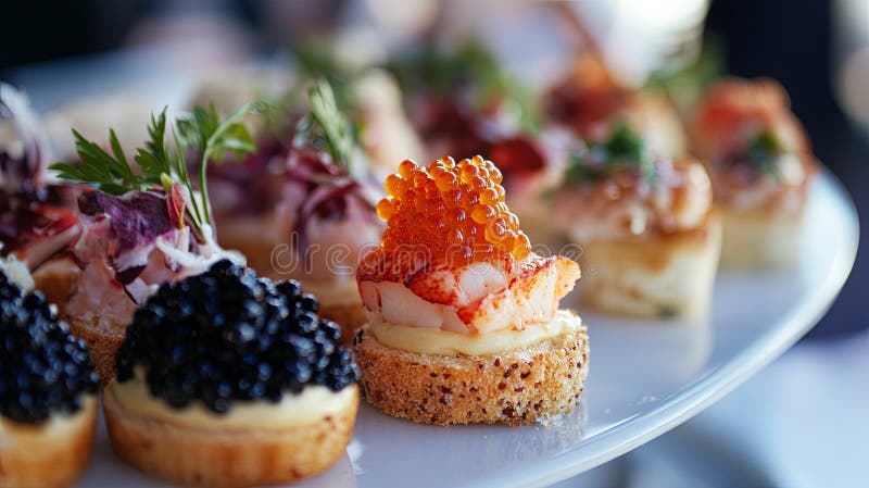Gourmet Appetizer Selection with Lobster, Caviar, and Foie Gras Mousse ...