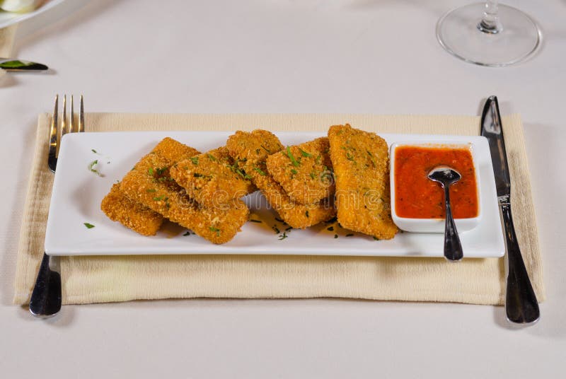 Gourmet Appetizing Recipe with Dip Sauce on Table Stock Photo - Image ...