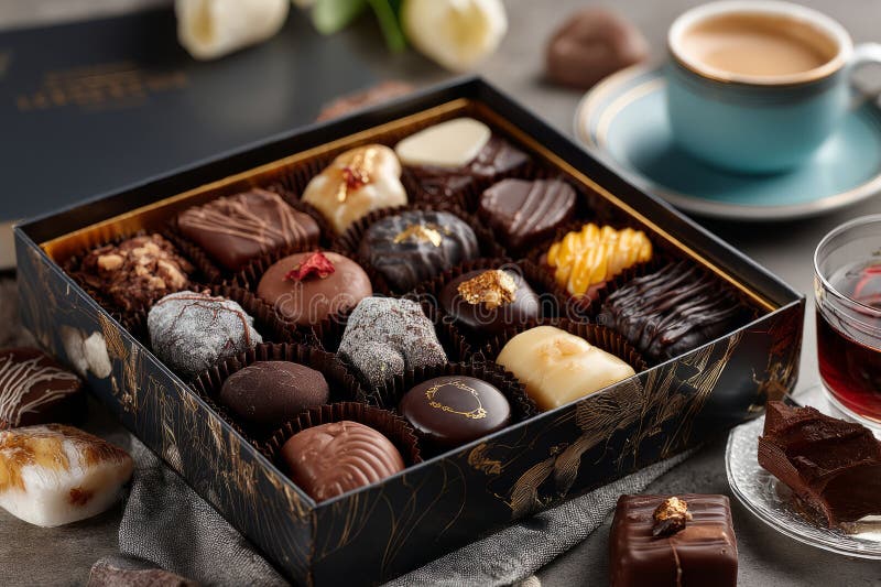 Gourmet Assorted Chocolates in Luxury Box Stock Image - Image of shiny ...