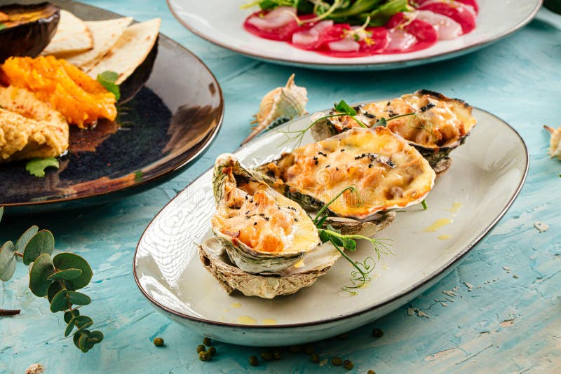 Gourmet Baked Julienne Served in an Oyster Shell Stock Image - Image of ...