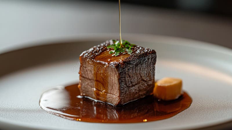 A Gourmet Beef Dish with Sauce on a Plate. Stock Image - Image of food ...