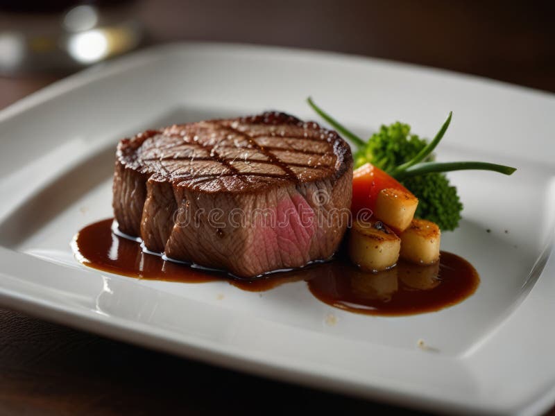 Gourmet Beef Steak with Elegant Garnish in Fine Dining Setting Stock ...