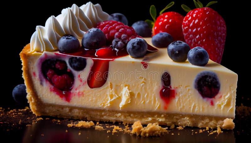 A Gourmet Berry Cheesecake Slice with Raspberry Decoration Generated by ...