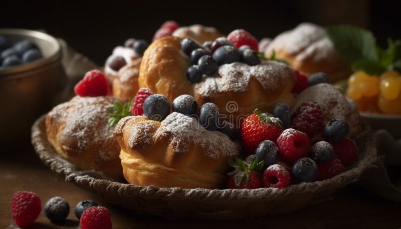 A Gourmet Berry Dessert Plate with Whipped Cream Indulgence Generated ...