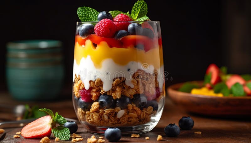 Gourmet Berry Parfait with Fresh Blueberries and Granola Generated by ...