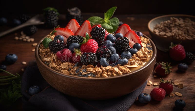 A Gourmet Bowl of Organic Oatmeal with Fresh Berry Fruit Generated by ...