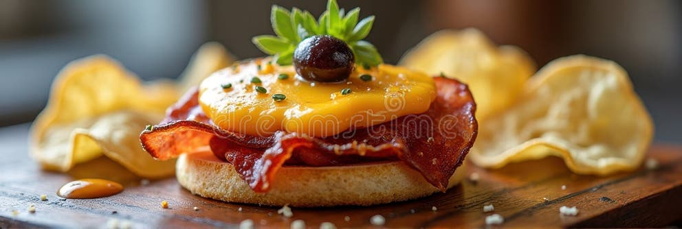 Gourmet Breakfast: Open-faced Sandwich with Bacon, Egg, and Olive ...