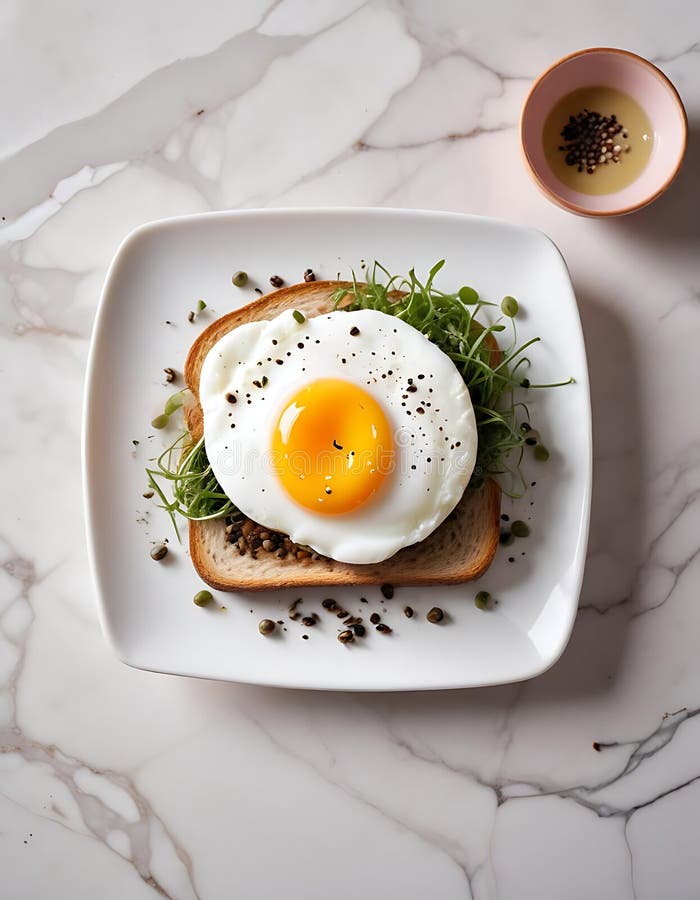Gourmet Breakfast Presentation on Elegant White Marble Surface Stock ...