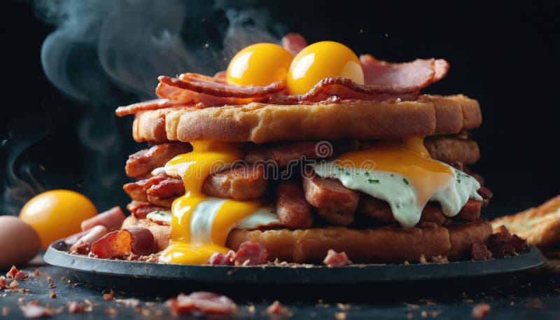 Gourmet Breakfast Stack with Crispy Bacon, Eggs, and Toasted Bread ...